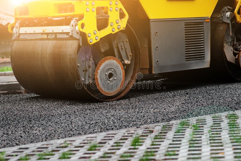 Background of Asphalt Roller that Stack and Press Hot Asphalt. Road ...