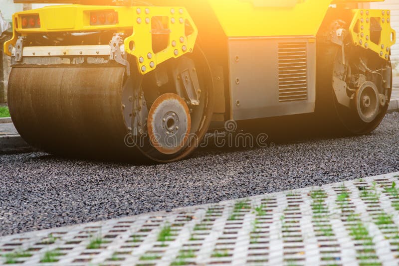 Background of Asphalt Roller that Stack and Press Hot Asphalt. Road ...