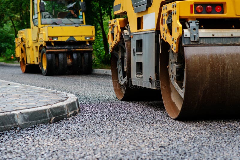 Background of Asphalt Roller that Stack and Press Hot Asphalt. Road ...