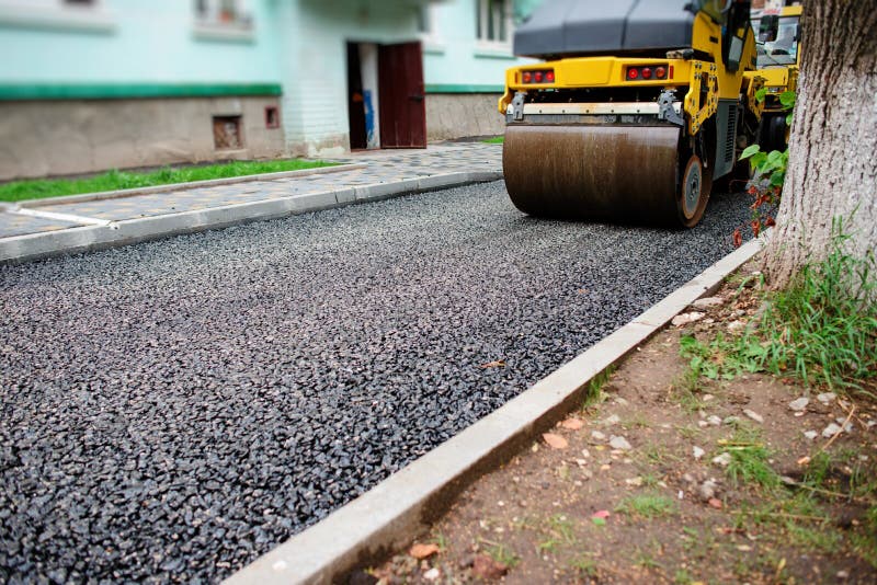 Background of Asphalt Roller that Stack and Press Hot Asphalt. Road ...