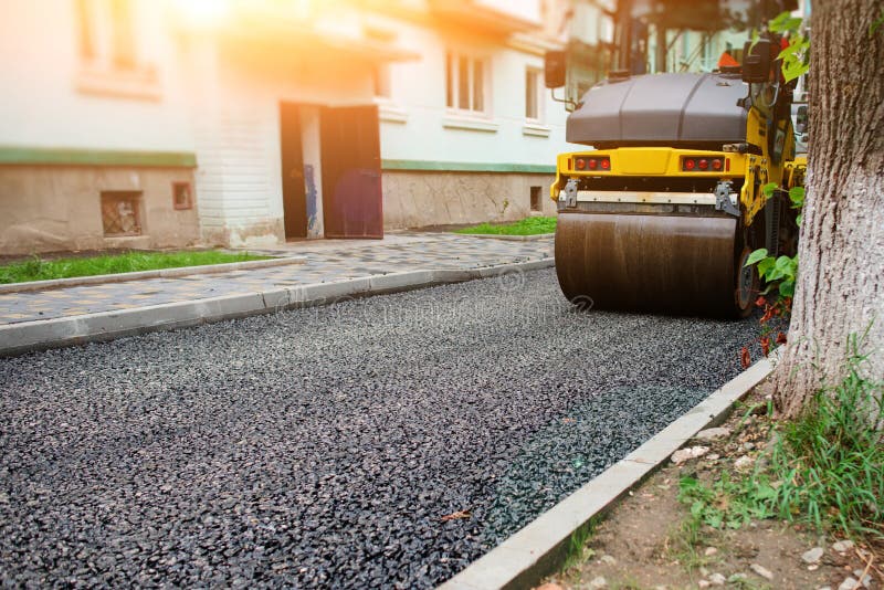 Background of Asphalt Roller that Stack and Press Hot Asphalt. Road ...