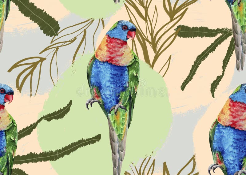 Background with Australian Bird. Seamless Pattern Stock Photo - Image ...