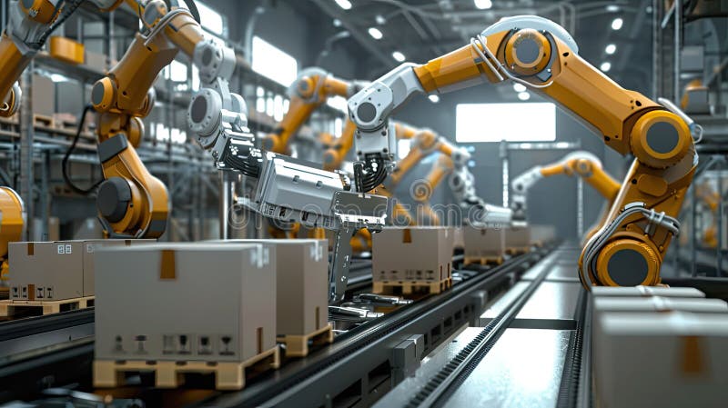 Automated Warehouse with Robotic Arms Sorting Packages Stock ... Automated Warehouse with Robotic Arms Sorting Packages Stock ...