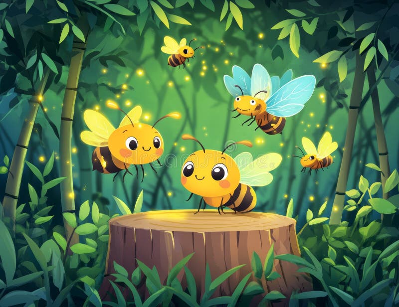 Background of Bamboo Forest with Insects and Fireflies Stock Photo ...