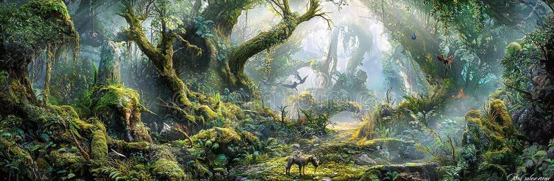 Background Banner Showing a Magical Fantasy Forest with Giant Trees ...