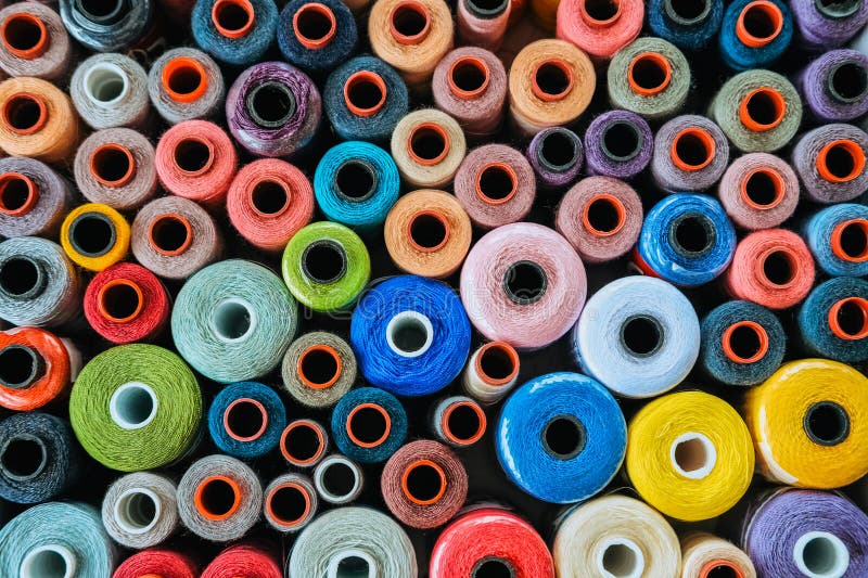 Background Banner. Top View of Many Multicolored Spools Thread that Lie ...