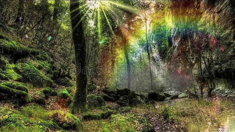 Enchanted Deep Forest with Flying Bugs and Fairies. Stock Footage ...