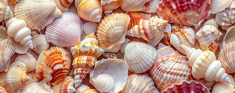 Different Shells in Beige and Pink Colors Stock Illustration ...