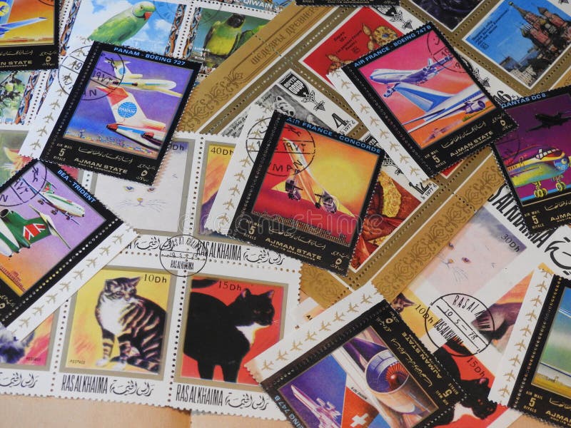 Background with Beautiful Postage Stamps Editorial Image - Image of ...