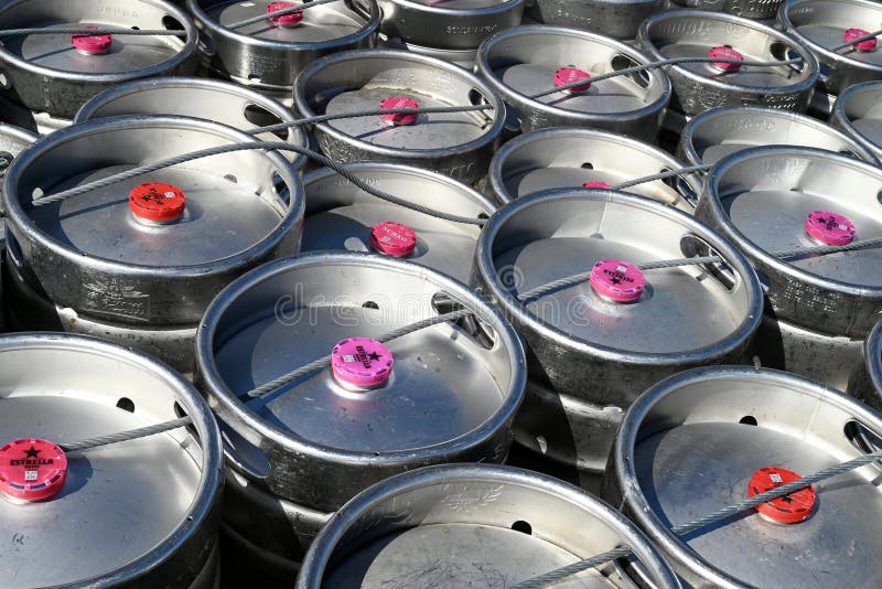 Background of Beer Barrels Stacked Editorial Stock Image - Image of ...