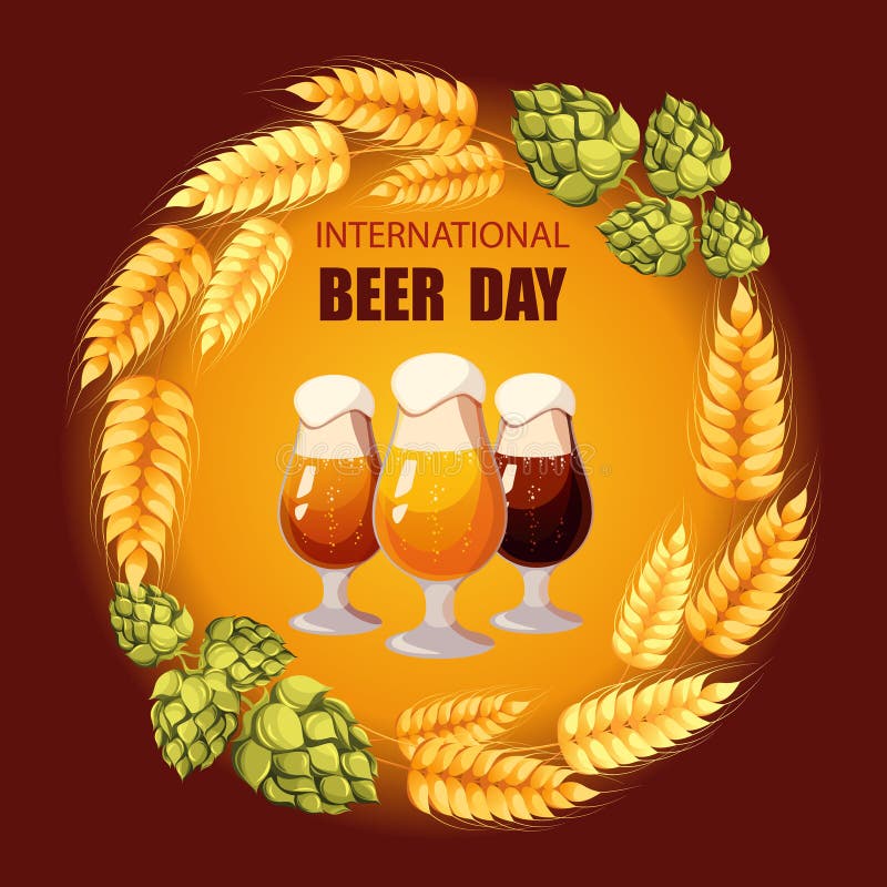 Background with Beer, Wheat, Hops.International Beer Day. Stock Vector - Illustration of sign ...