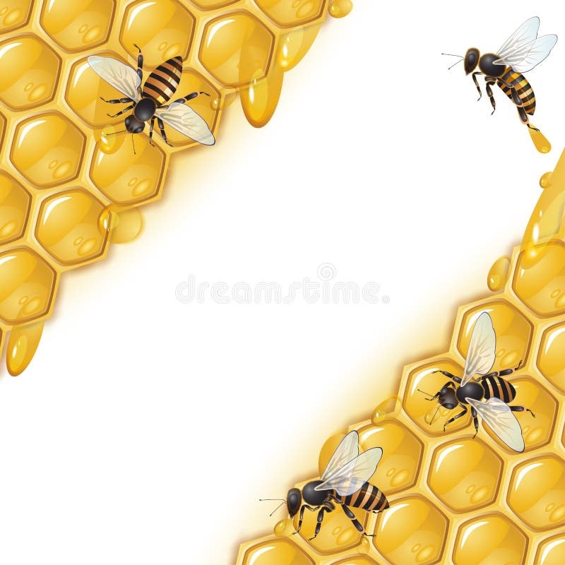 Background with Bees and Honeycomb Stock Vector - Illustration of ...