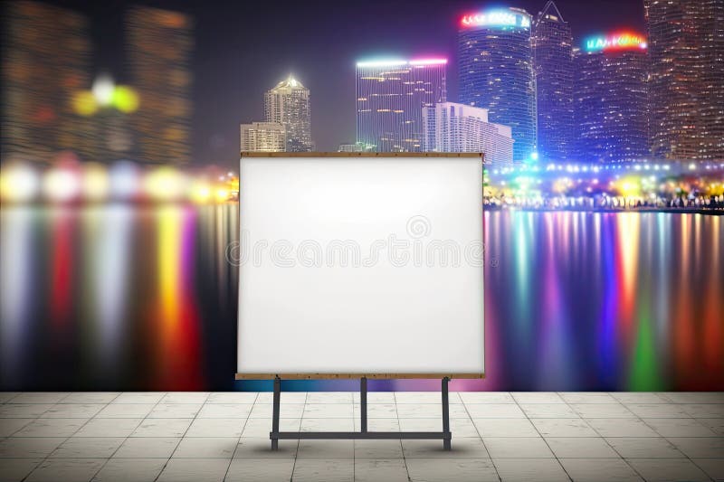 Background Big Board Empty Billboard with Unfocused Nighttime Cityscape ...