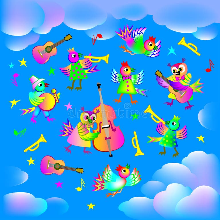 Background with Birds Playing Different Instruments. Stock Vector ...