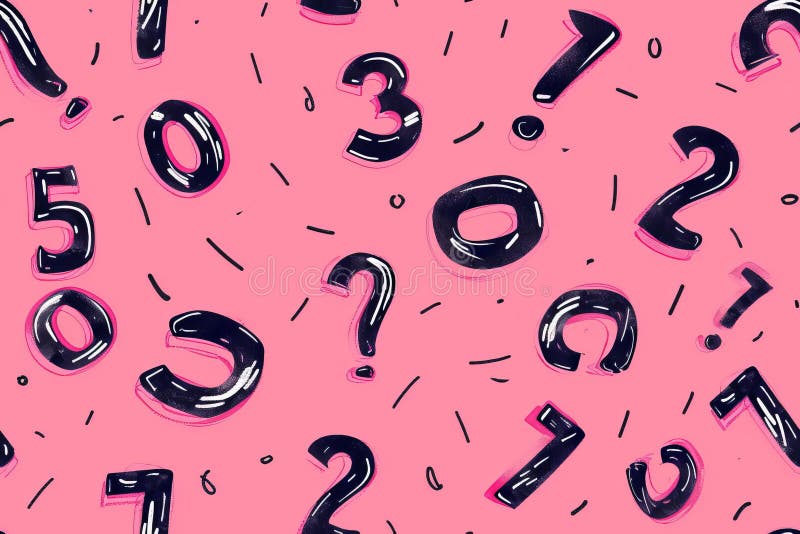 This is a Background with Black Numbers and Question Marks on a Pink ...