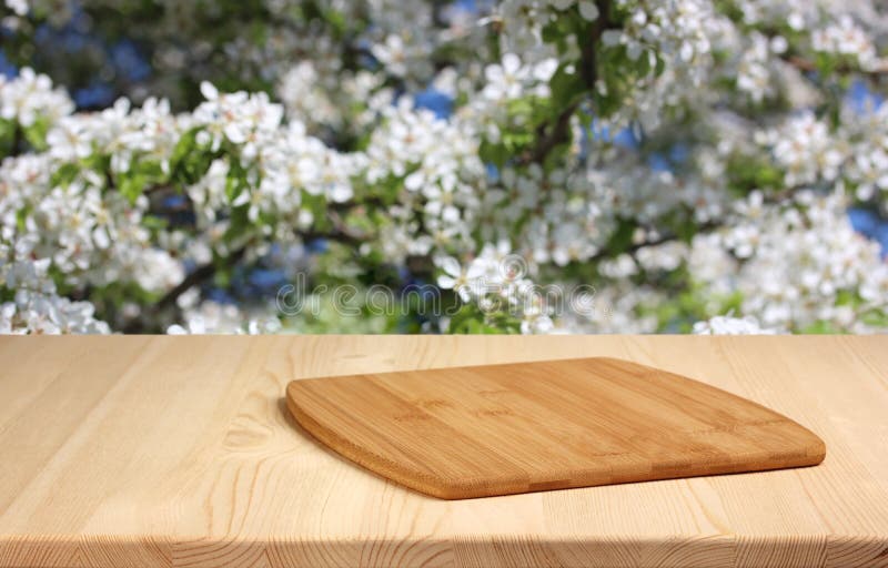 Background with Blooming Apple Trees. Table Top, Work Surface Stock ...