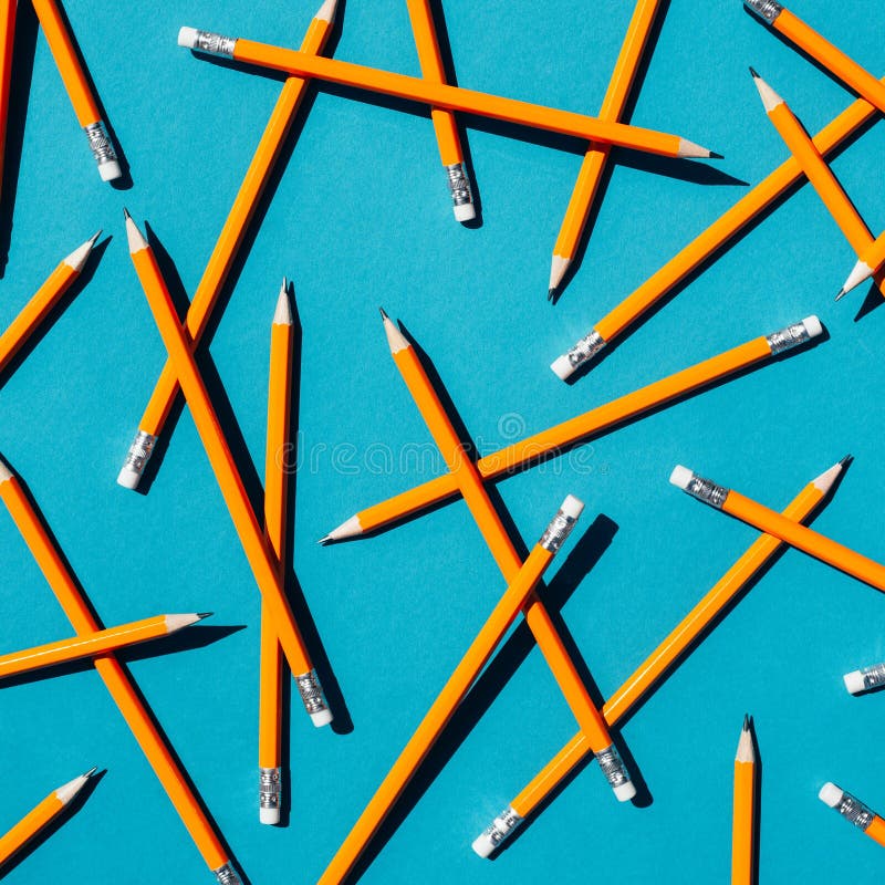Background of Blue Color with Many Simple Pencils Stock Photo - Image ...