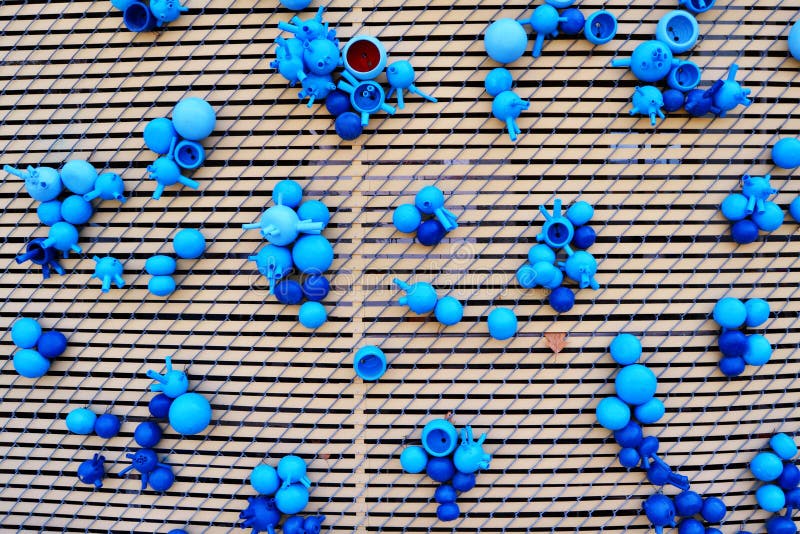 Background with Blue Colour Molecules Plastic Art on a Wall Dispersed ...