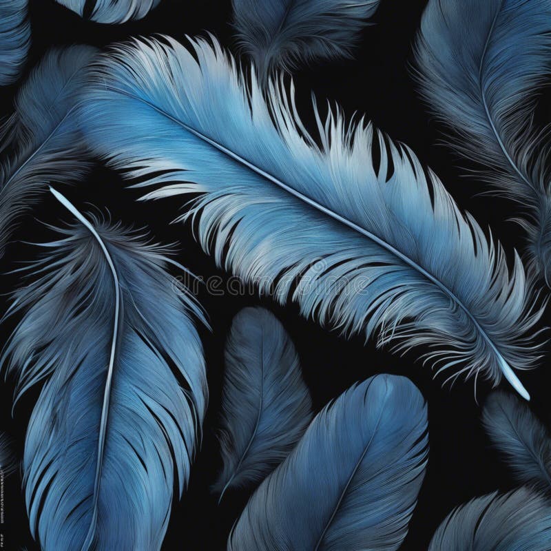 Background with Blue Feathers on a Black Background Stock Illustration ...