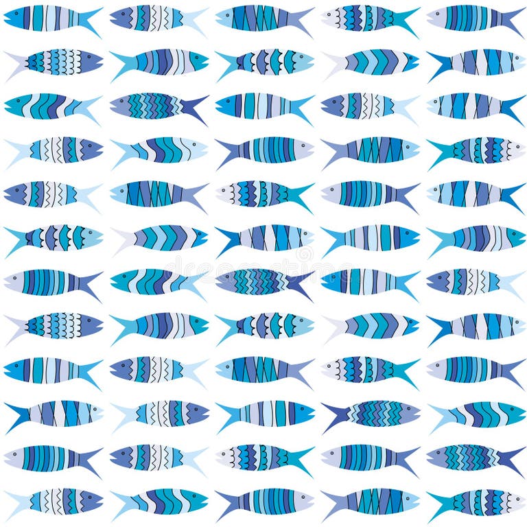 Background with Blue Fish Lined Up in Rows Stock Vector - Illustration ...