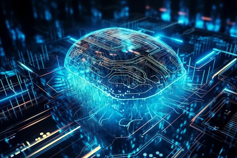 Background of Blue Glowing Computer Boards Microchips Stock ...