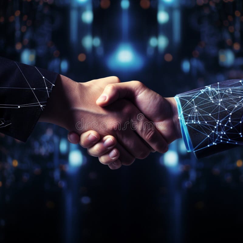 Background Blue Handshake Digital Business People Stock Illustration ...