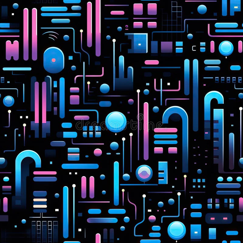 Background of Blue and Pink Spaceships, Electronic Devices, and Blue ...