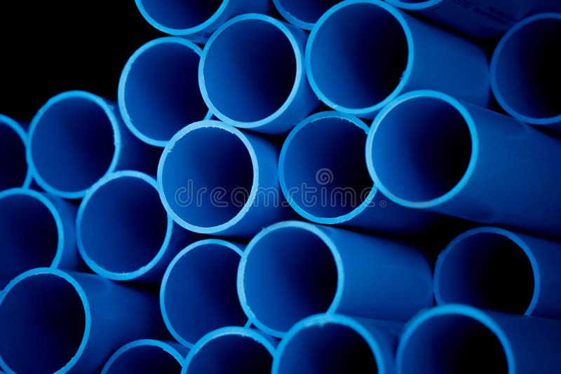 Background of the Blue Plastic Pipes in Stacked Stock Photo - Image of ...