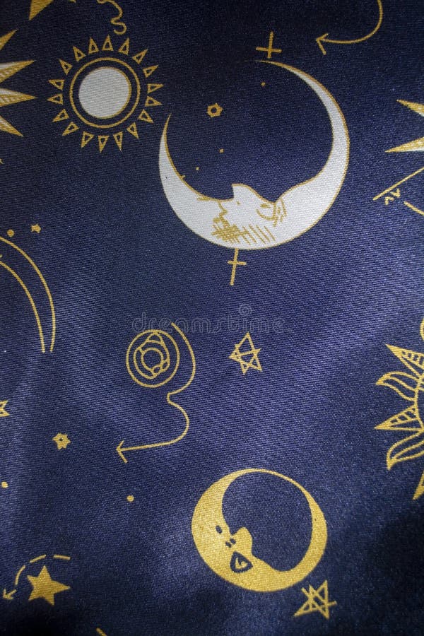 Background Blue Satin Fabric with Moon and Stars Stock Photo - Image of ...