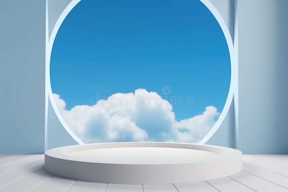 Background with Blue Sky Inside the Window, Blue Wall, AI Generated ...