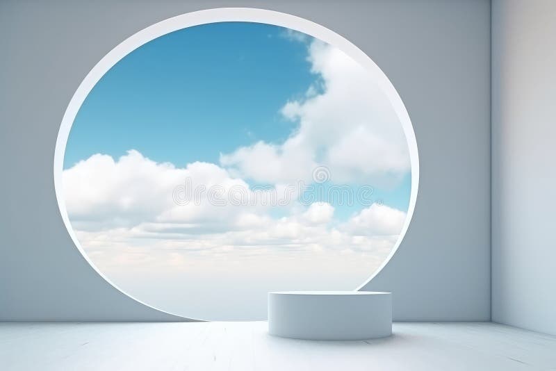 Abstract Background with Blue Sky Inside the Window, White Wall ...