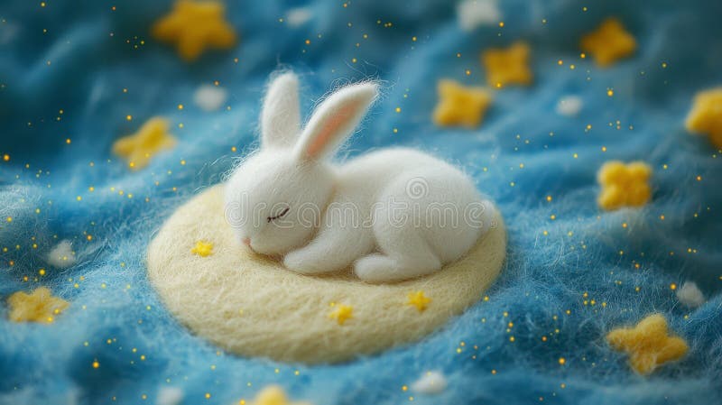 The Background is Blue Starry Sky with a Cute Little White Rabbit ...