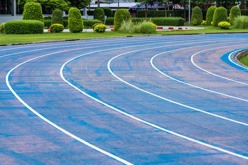 Background of Blue Track for Running Competition at Stadium, Focus on ...