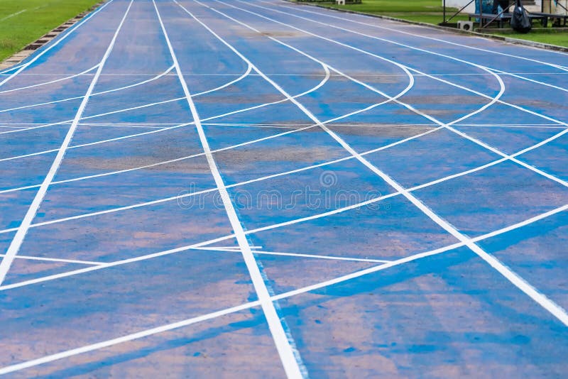 Background of Blue Track for Running Competition at Stadium, Focus on ...