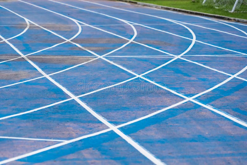 Background of Blue Track for Running Competition at Stadium, Focus on ...
