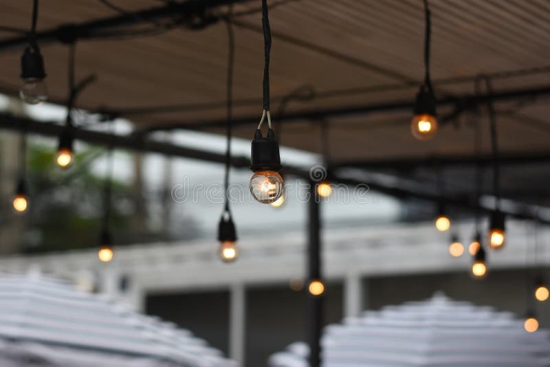 Background Blurred Photo : Outdoor String Lights. Stock Photo - Image ...