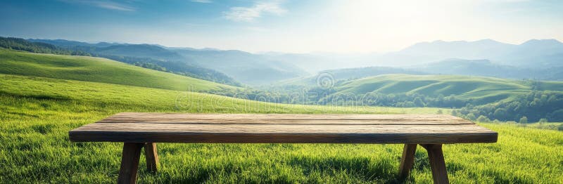 Background of a Blurry Farm Field and a Rustic Wooden Table Stock Photo ...