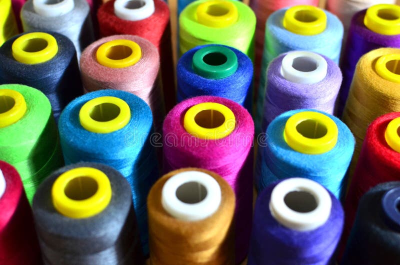 Background of Bobbins with Multicolored Threads for Sewing. Needlework ...