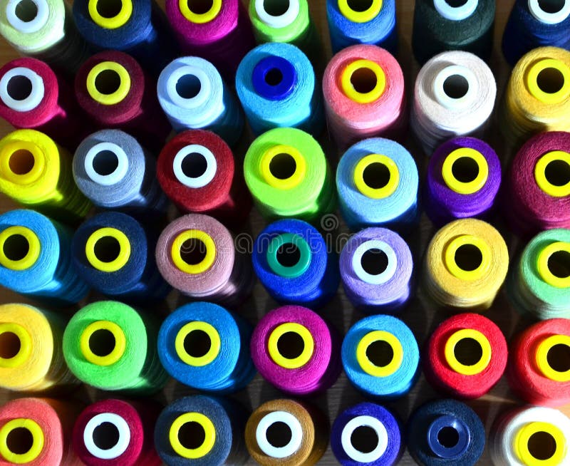 Background of Bobbins with Multicolored Threads for Sewing. Needlework ...