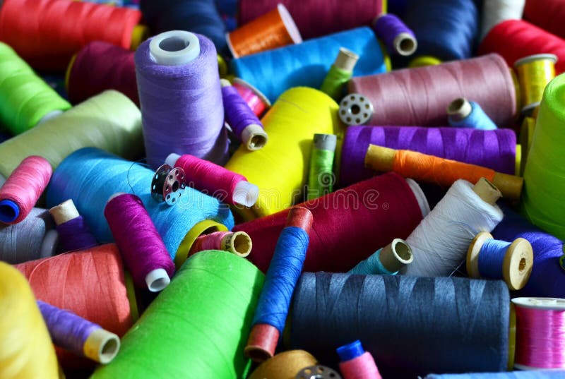 Background of Bobbins with Multicolored Threads for Sewing. Needlework ...