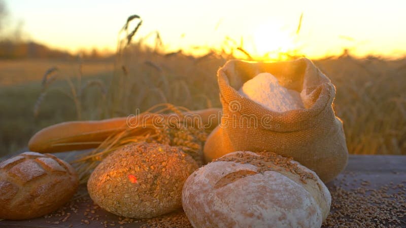 Background of Bread, Flour, Wheat, Grains in Rustic Setting in a Wheat ...