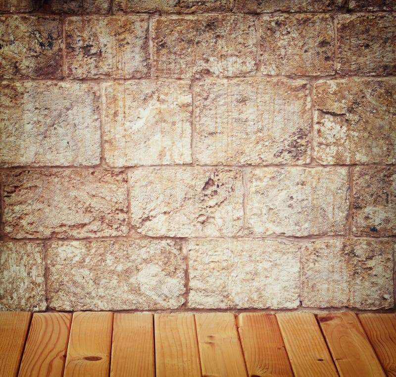 Background of Brick Wall Texture from Jerusalem Stone with Wooden Floor ...