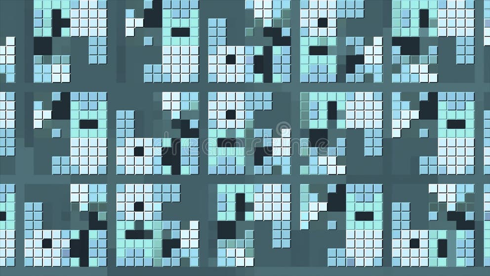 Background with Bright Pixel Pattern Changing in Squares. Motion. Pixel ...