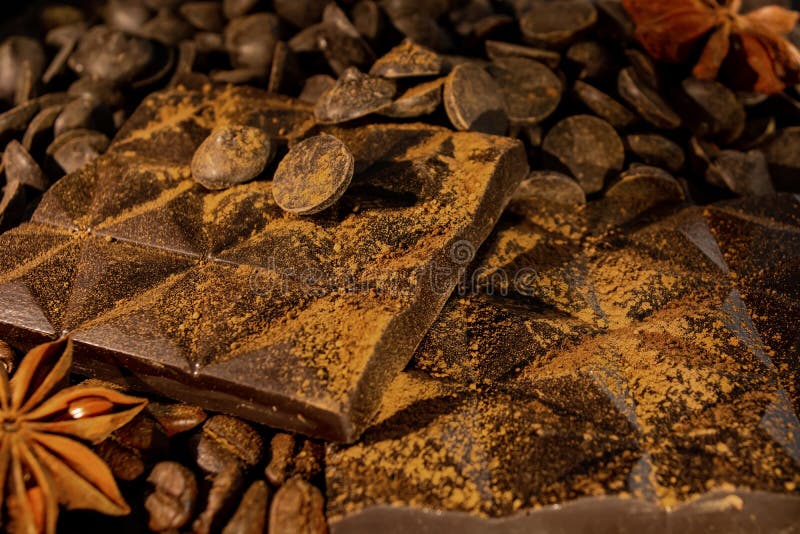 Background of Broken Chocolate and Raw Materials, Star Anise, Cocoa ...