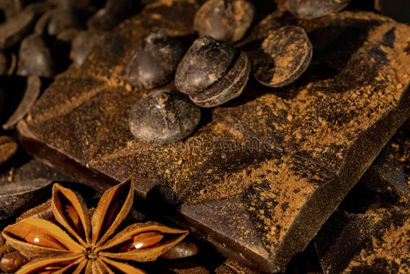 Background of Broken Chocolate and Raw Materials, Star Anise, Cocoa ...