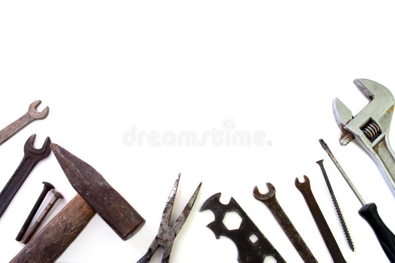 Background of Building Tools Over White Stock Image - Image of hammer ...