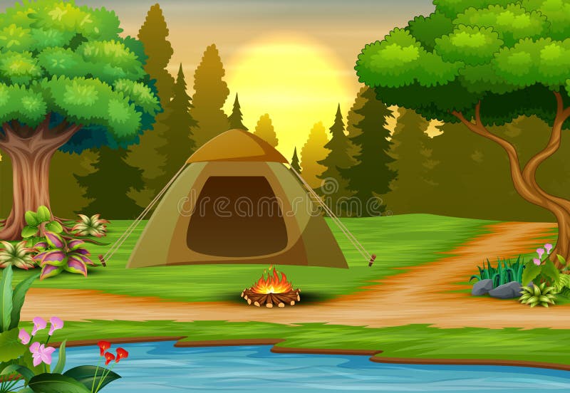 Campsite Scenery in the Nature Illustration Stock Vector - Illustration ...