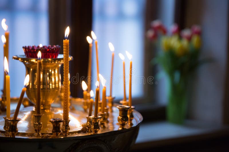 Background of Candles in Christian Church Stock Image - Image of ...