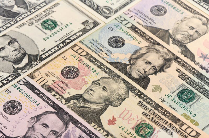 Background of Cash Dollar Bills of Different Denominations Close-up ...