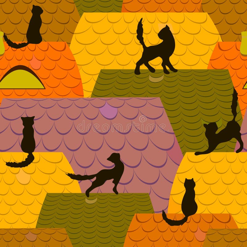 Background with Cats on the Roofs Stock Vector - Illustration of ...